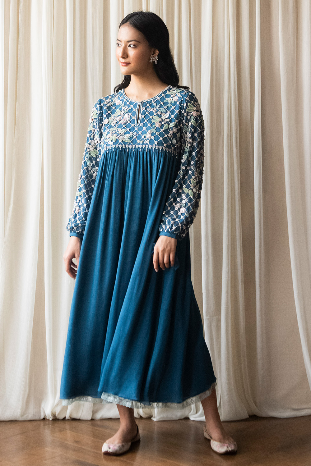 Blue Sequin And Check Dress